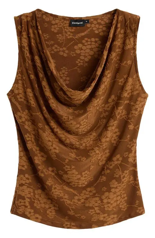 Desigual Sleeveless Cowl Neck Top With Textured Floral Print