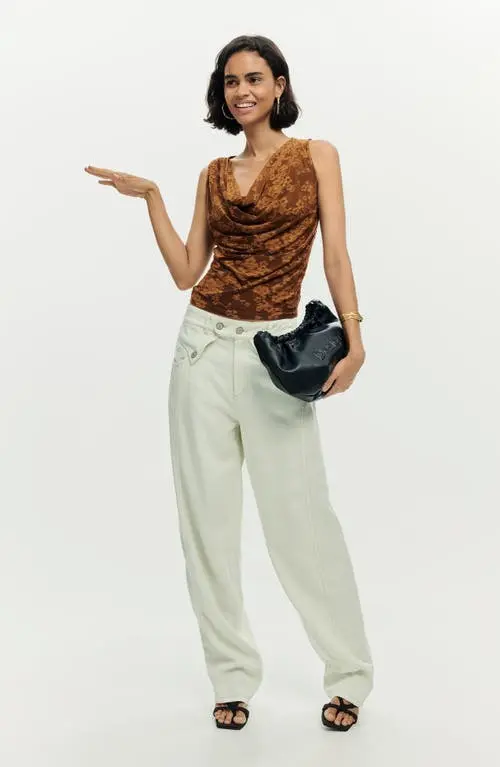 Desigual Sleeveless Cowl Neck Top With Textured Floral Print