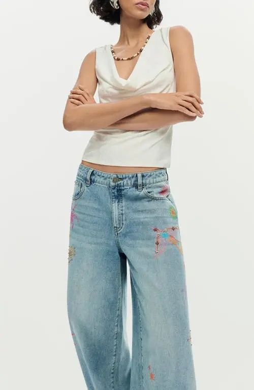Desigual Embellished Wide Leg Jeans