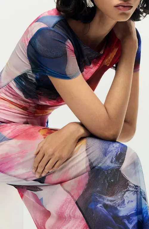 Desigual Short Sleeve Floral Print Ruched Dress