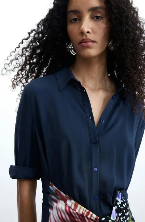 Desigual Long Sleeve Shirtdress With Contrasting Tie Sash