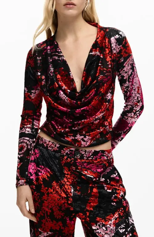 Desigual Floral Print Cowl Neck Long Sleeve Shirt