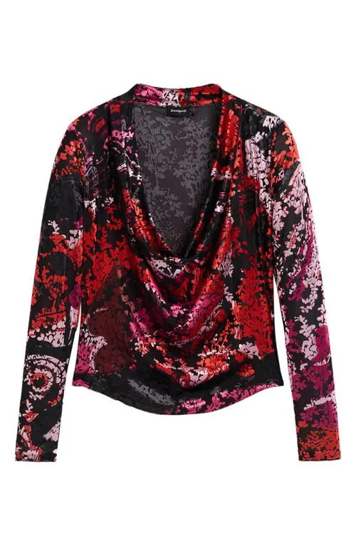 Desigual Floral Print Cowl Neck Long Sleeve Shirt