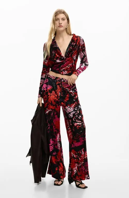 Desigual Floral Print Cowl Neck Long Sleeve Shirt