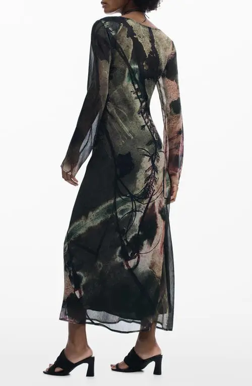 Desigual Abstract Print Long Sleeve Maxi Dress