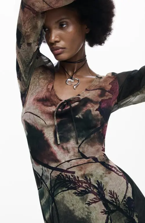 Desigual Abstract Print Long Sleeve Maxi Dress