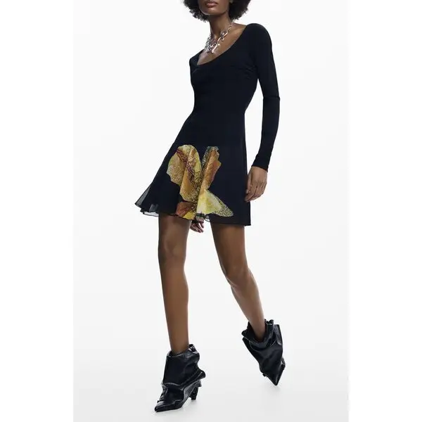Desigual Floral Motif Long Sleeve Minidress
