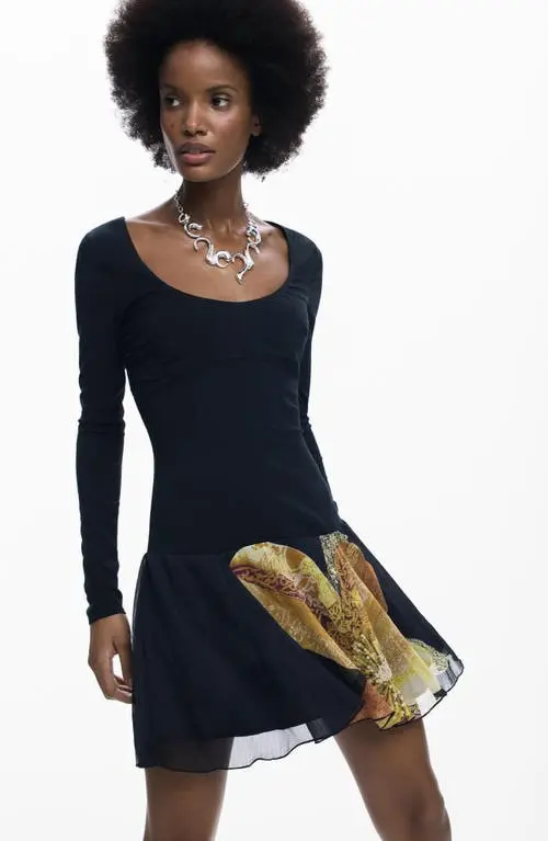 Desigual Floral Motif Long Sleeve Minidress