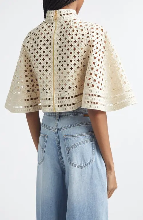 Zimmermann Indra Crop Embroidered Cotton Eyelet Cape