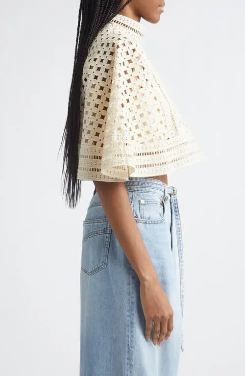 Zimmermann Indra Crop Embroidered Cotton Eyelet Cape
