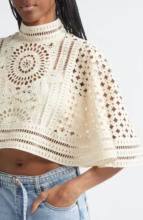 Zimmermann Indra Crop Embroidered Cotton Eyelet Cape