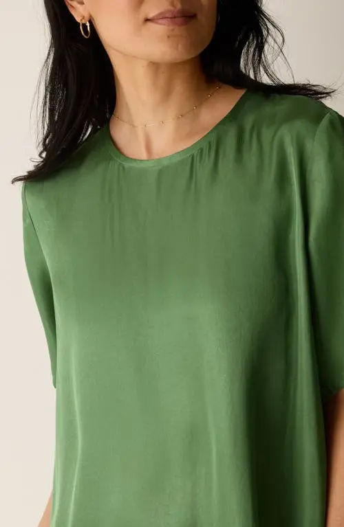 Eileen Fisher Short Sleeve Satin Midi Dress With Side Slits