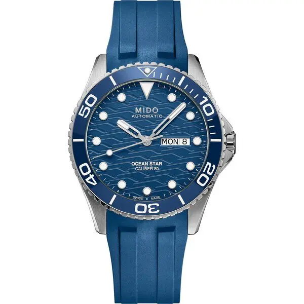 MIDO Ocean Star 200c Automatic Stainless Steel And Rubber Strap Watch - Blue