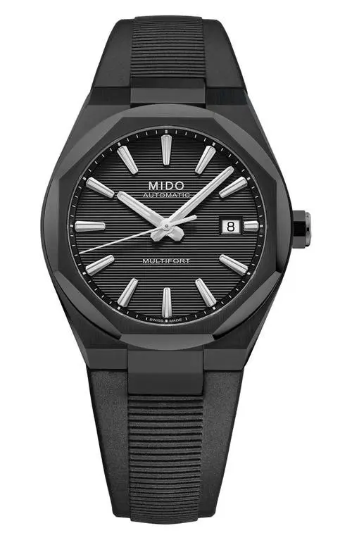 MIDO Multifort 8 One Crown Automatic Rubber Strap Watch - Black