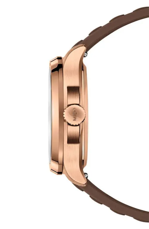 MIDO Multifort Tv Big Date Automatic Rose Gold Pvd Stainless Steel And Rubber Strap Watch - Brown