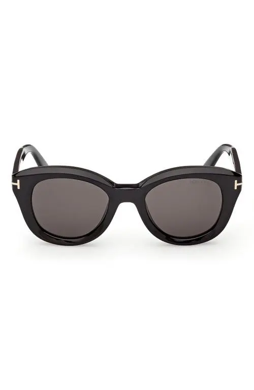 TOM FORD Small Round Acetate Sunglasses - Shiny Black/smoke Lens