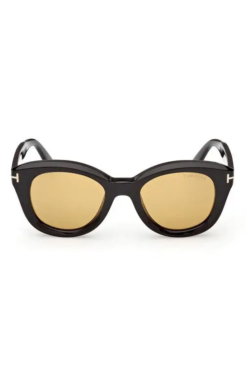 TOM FORD Small Round Acetate Sunglasses - Shiny Black/vicuna Lens