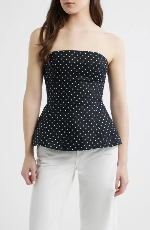 Faithfull The Brand Petro Polka Dot Strapless Linen Peplum Top - Lola Polka Dot-black/cream