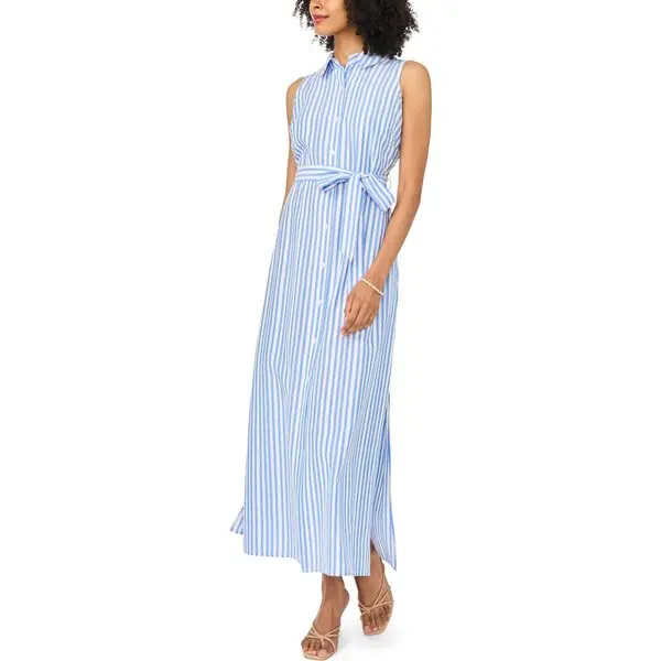 Vince Camuto Striped Sleeveless Maxi Shirt Dress