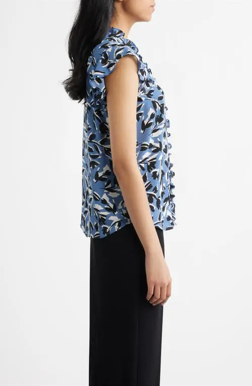 Anne Klein Abstract Floral Print V-neck Button-up Knit Top