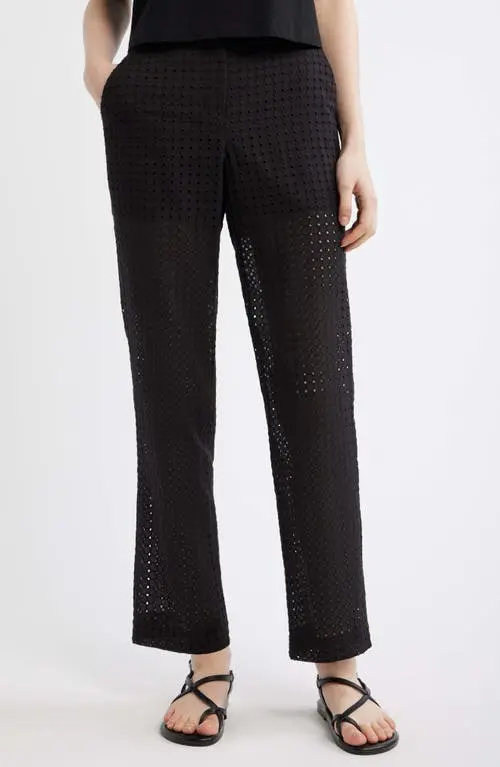 Theory Eyelet Embroidered Cotton Pants - Black