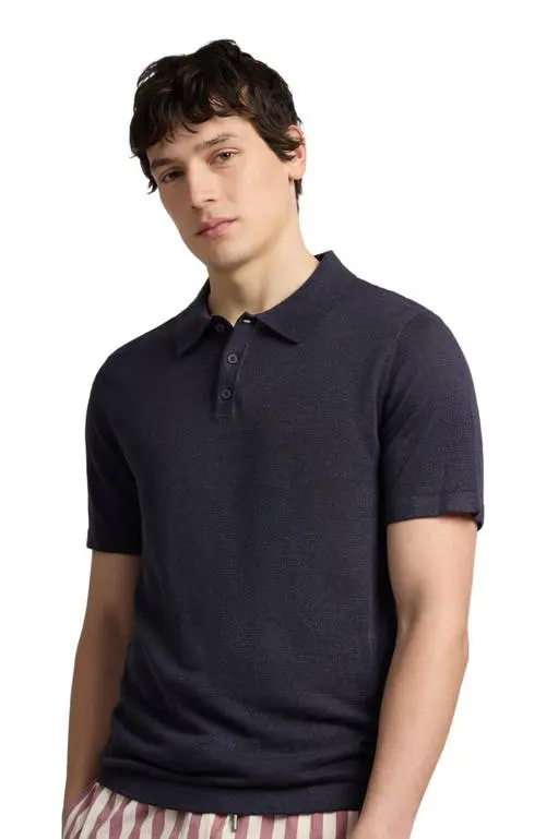 Onia Linen Sweater Short Sleeve Polo - Midnight