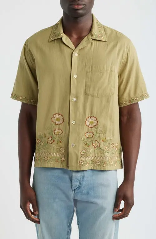CORRIDOR Augusta Embroidered Short Sleeve Shirt - Olive