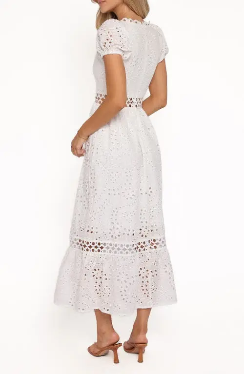PETAL & PUP Melania Cotton Eyelet Maxi Dress With Square Neck And Short Sleeves