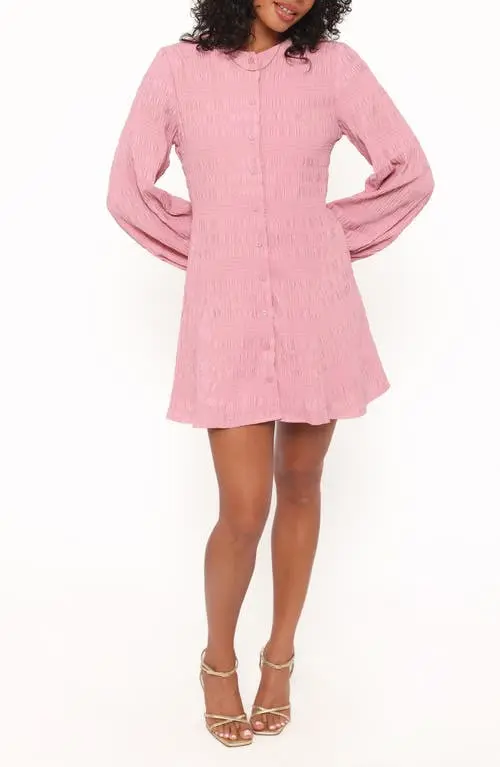 PETAL & PUP Amaya Smock Detail Long Sleeve Minidress - Pink