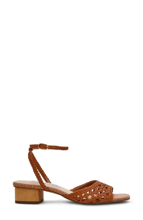 Steve Madden Jessie Woven Ankle Strap Block Heel Sandal - Cognac