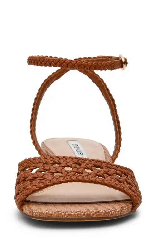 Steve Madden Jessie Woven Ankle Strap Block Heel Sandal - Cognac