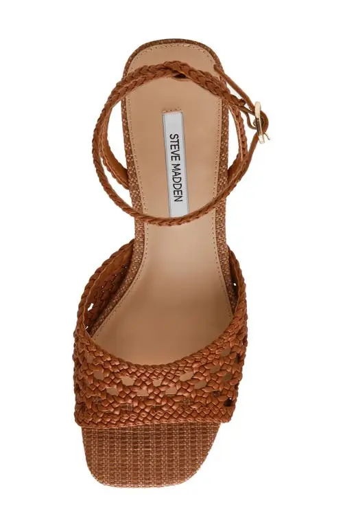 Steve Madden Jessie Woven Ankle Strap Block Heel Sandal - Cognac