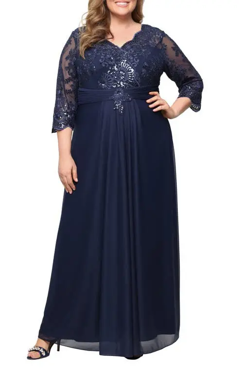 Alex Evenings Sequined Embroidered Chiffon Gown