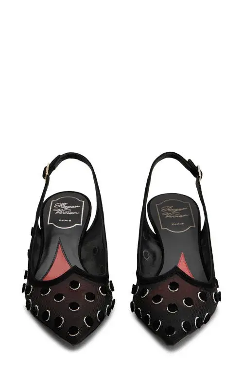ROGER VIVIER Polka Dot Mesh Slingback Pumps - Nero