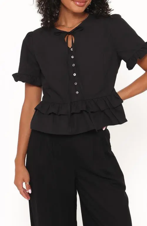 PETAL & PUP Sorcha Button-up Peplum Top With Ruffle Trim - Black