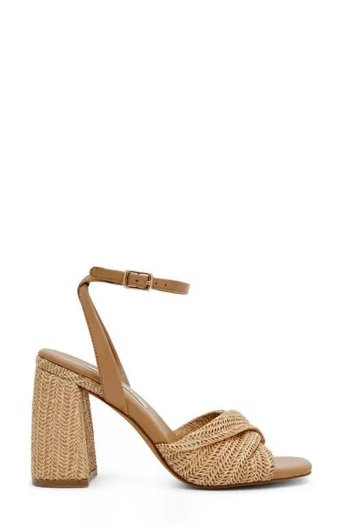 Steve Madden Mandy Ankle Strap Sandal With Block Heel - Raffia