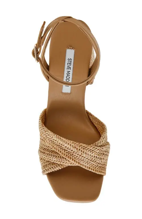 Steve Madden Mandy Ankle Strap Sandal With Block Heel - Raffia