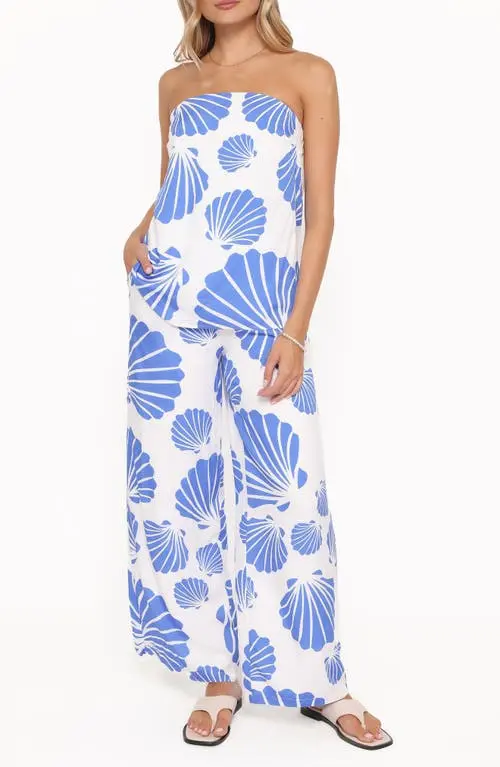 PETAL & PUP Strapless Top & Wide Leg Pants Set - Blue Shell