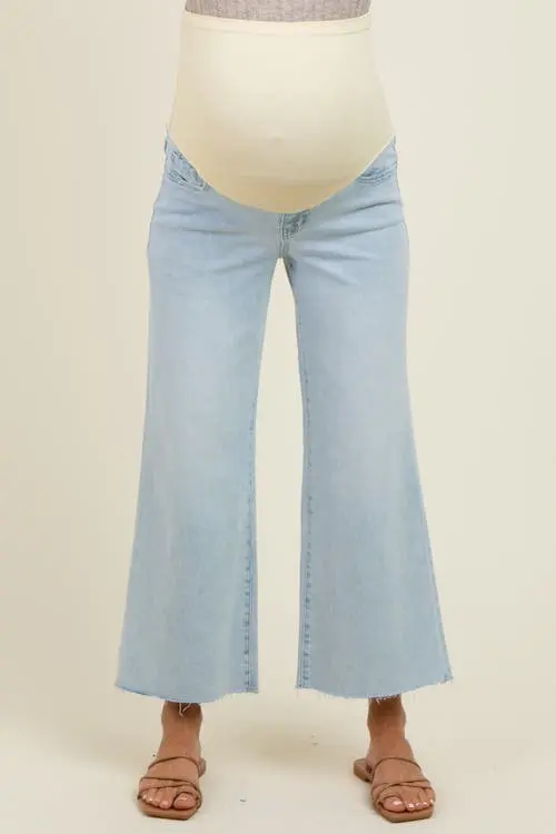 PINKBLUSH Raw Hem Cropped Wide Leg Maternity Jeans