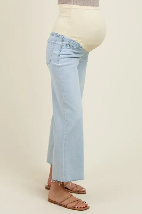 PINKBLUSH Raw Hem Cropped Wide Leg Maternity Jeans
