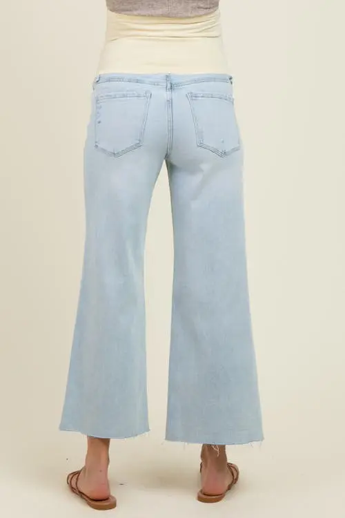 PINKBLUSH Raw Hem Cropped Wide Leg Maternity Jeans