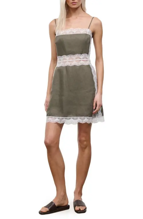 Staud Amalina Lace Linen Mini Dress - Thyme