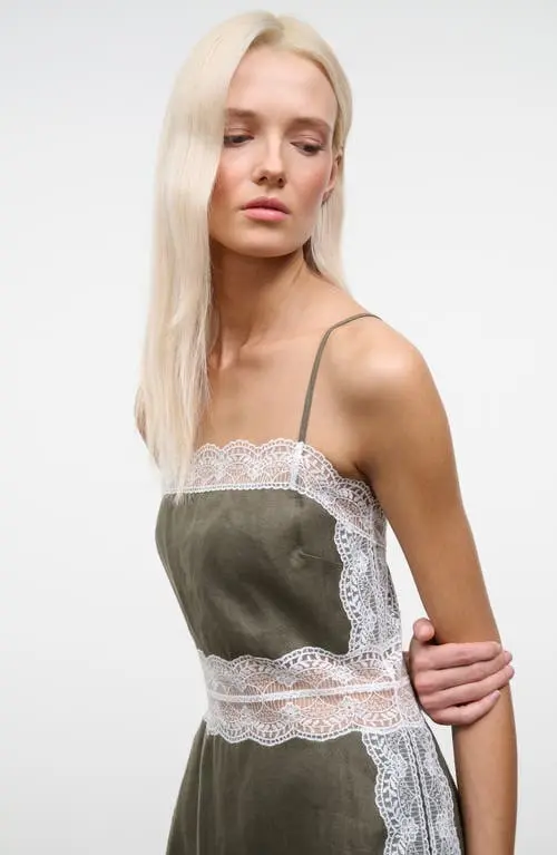 Staud Amalina Lace Linen Mini Dress - Thyme