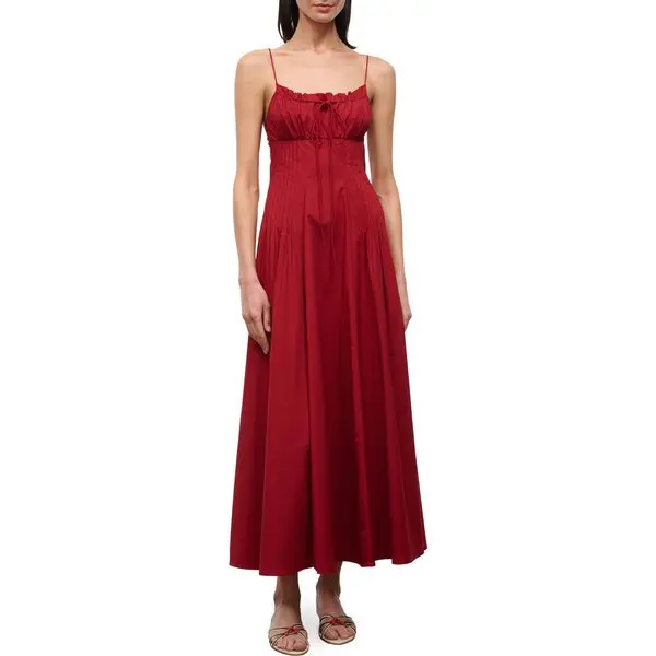 Staud Margi Sleeveless Stretch Cotton Maxi Dress - Rouge