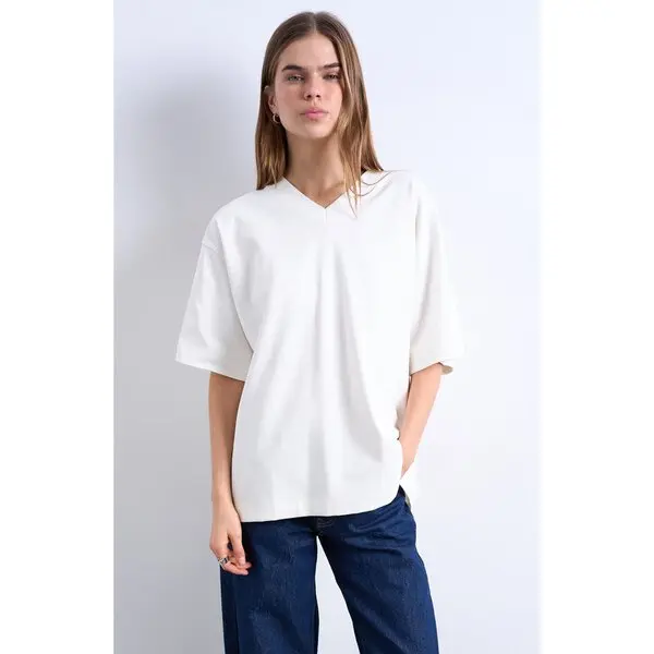 Topshop Drop Shoulder V-neck Tee