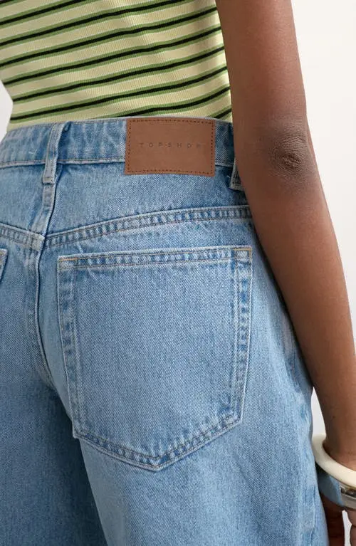 Topshop Mid Rise Wide Leg Denim Shorts