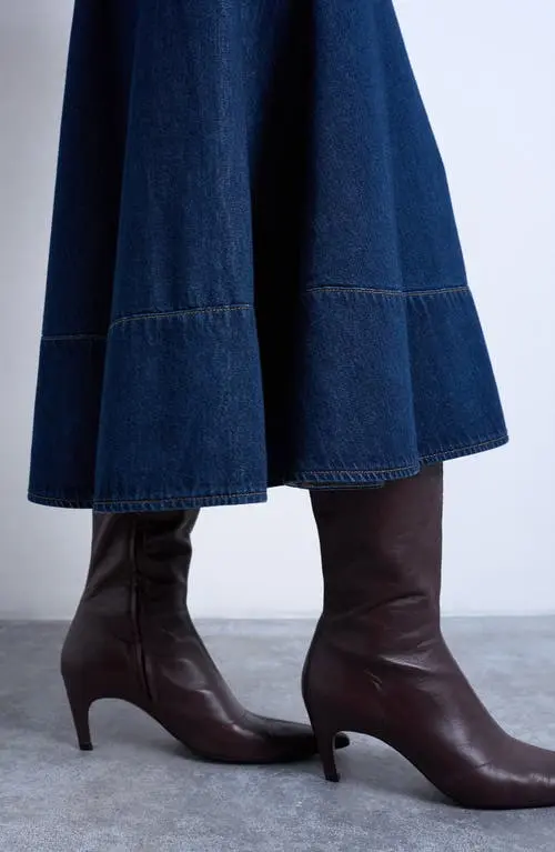 Topshop Dropped Waist Denim A-line Skirt