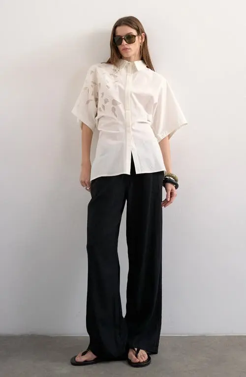 Topshop Oversized Floral Cutwork Button-up Top