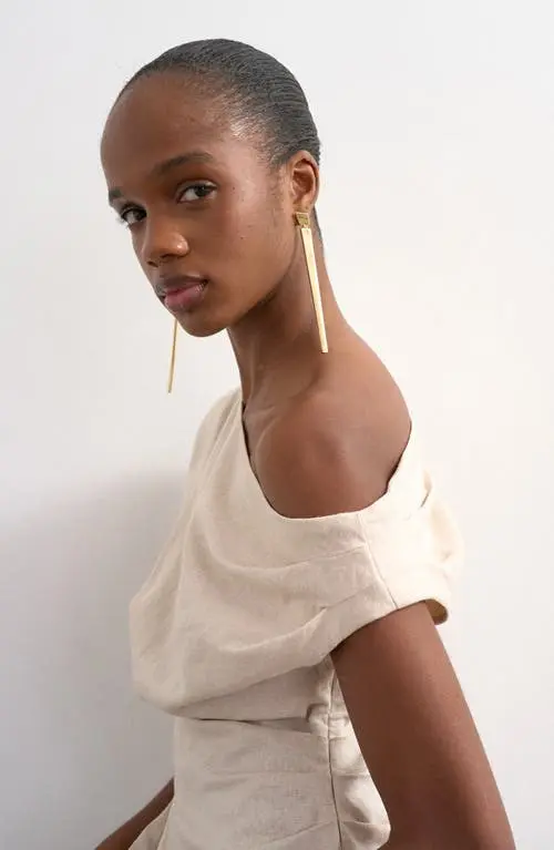 Topshop One-shoulder Pleated Linen-blend Top