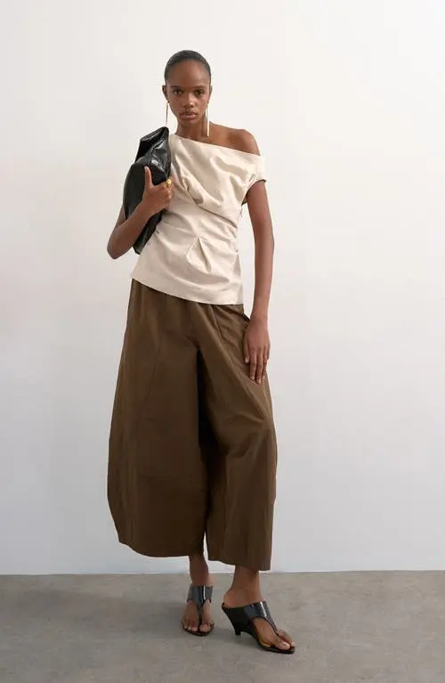 Topshop One-shoulder Pleated Linen-blend Top